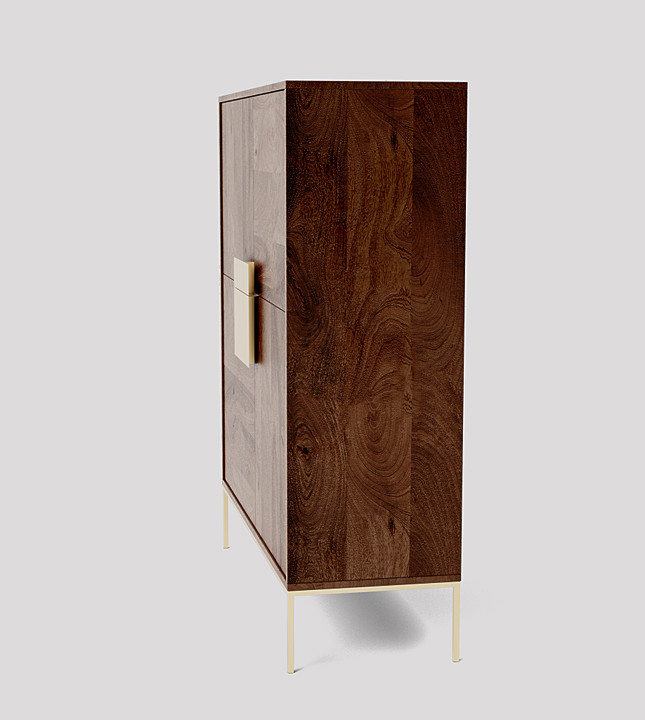 Banner Deco Cabinet, Mid-Century Style in Mango Wood & Antique Brass ...