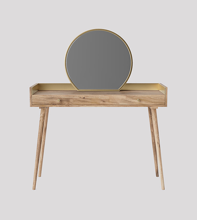 Fresco Mid-Century Style Dressing Table in Mango Wood & Brass | Swoon