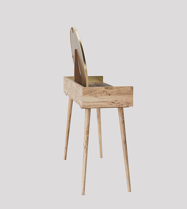 Fresco Mid-Century Style Dressing Table in Mango Wood & Brass | Swoon