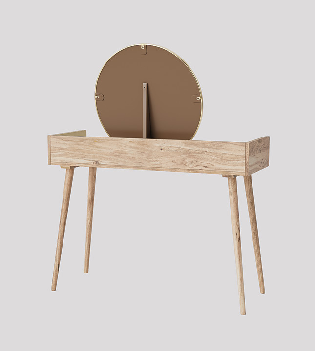 Fresco Mid-Century Style Dressing Table in Mango Wood & Brass | Swoon