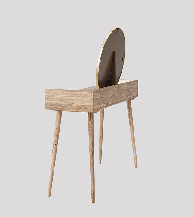 Fresco Mid-Century Style Dressing Table in Mango Wood & Brass | Swoon