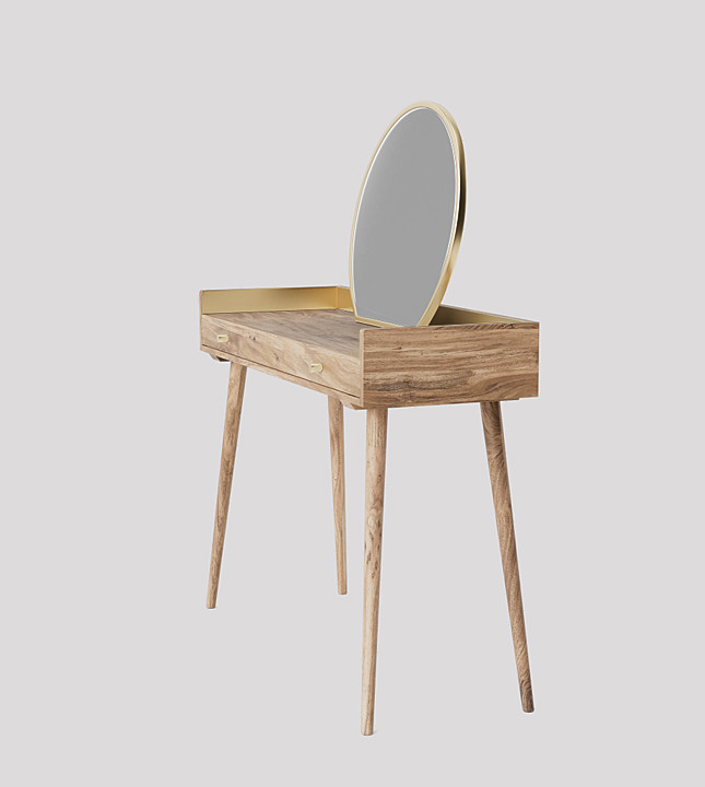 Fresco Mid-Century Style Dressing Table in Mango Wood & Brass | Swoon