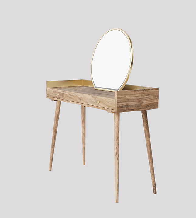 Fresco Mid-Century Style Dressing Table in Mango Wood & Brass | Swoon