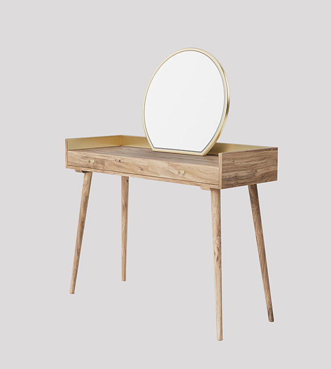 Fresco Mid-Century Style Dressing Table in Mango Wood & Brass | Swoon