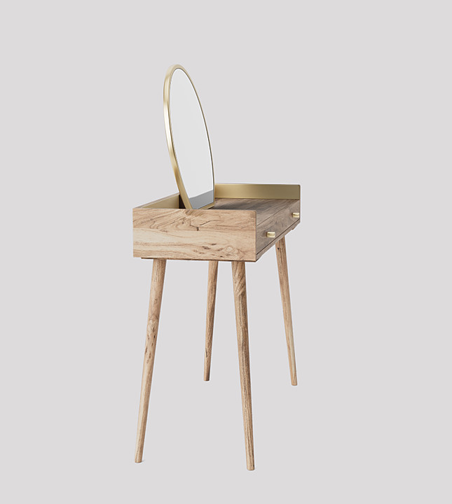 Fresco Mid-Century Style Dressing Table in Mango Wood & Brass | Swoon