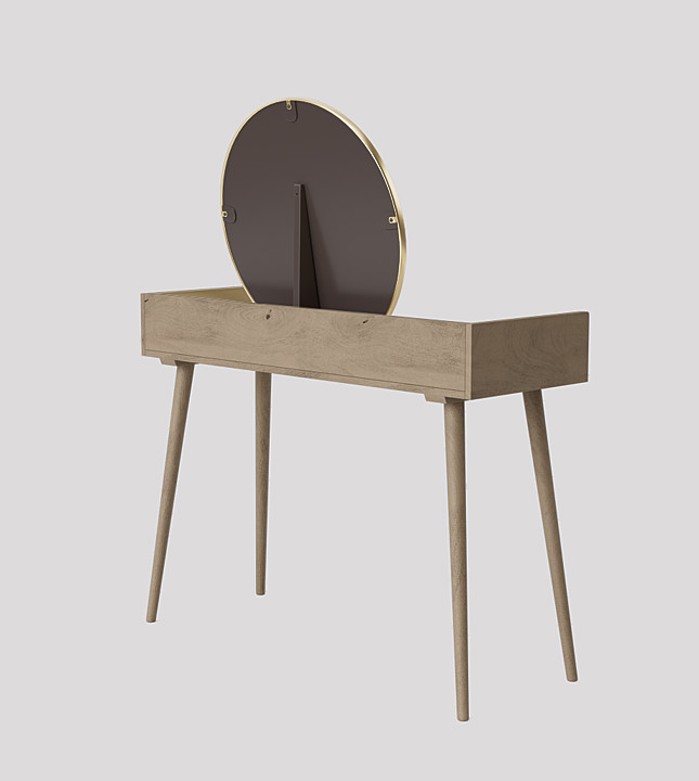 Fresco Mid-Century Style Dressing Table in Sandblasted Grey & Brass | Swoon