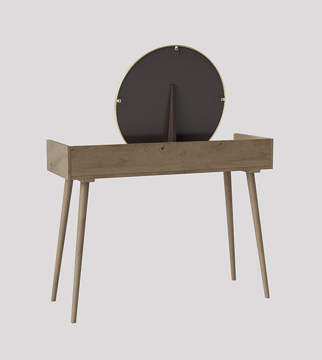 Fresco Mid-Century Style Dressing Table in Sandblasted Grey & Brass | Swoon