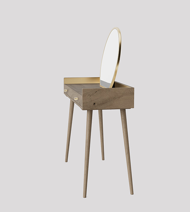 Fresco Mid-Century Style Dressing Table in Sandblasted Grey & Brass | Swoon