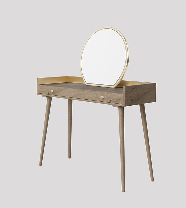 Fresco Mid-Century Style Dressing Table in Sandblasted Grey & Brass | Swoon