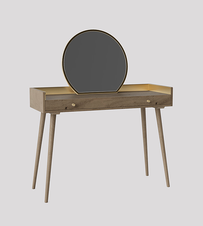Fresco Mid-Century Style Dressing Table in Sandblasted Grey & Brass | Swoon