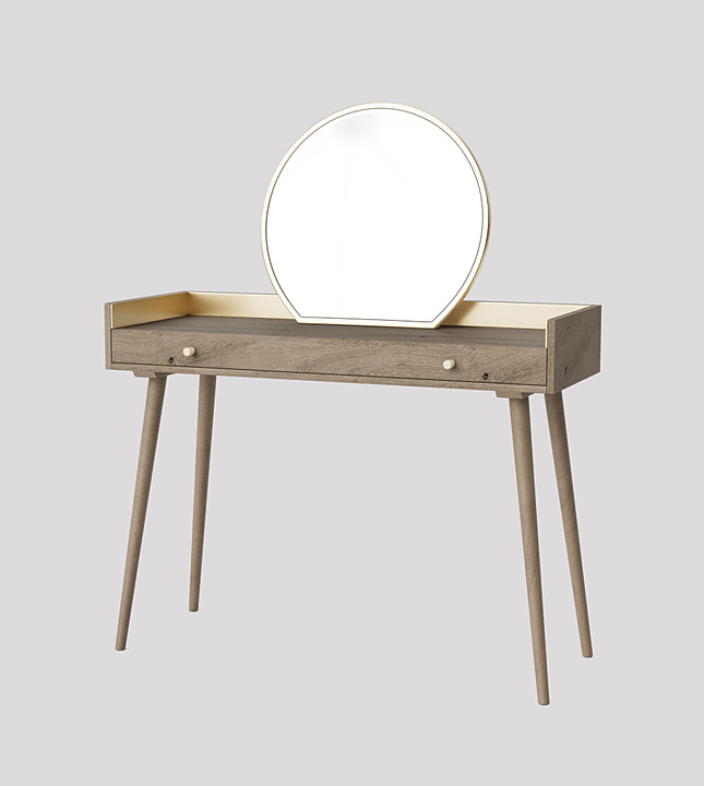 Fresco Mid-Century Style Dressing Table in Sandblasted Grey & Brass | Swoon