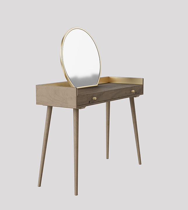 Fresco Mid-Century Style Dressing Table in Sandblasted Grey & Brass | Swoon