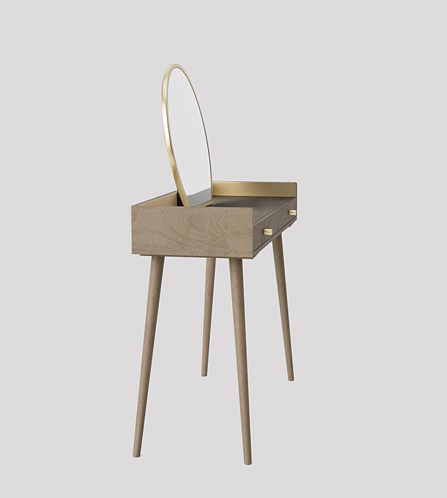 Fresco Mid-Century Style Dressing Table in Sandblasted Grey & Brass | Swoon