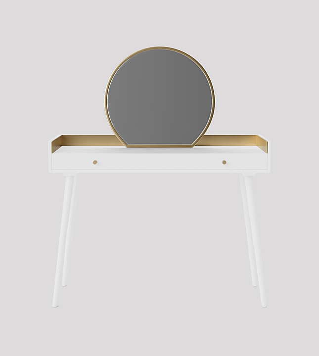 Fresco Mid-Century Style Dressing Table in White & Brass | Swoon