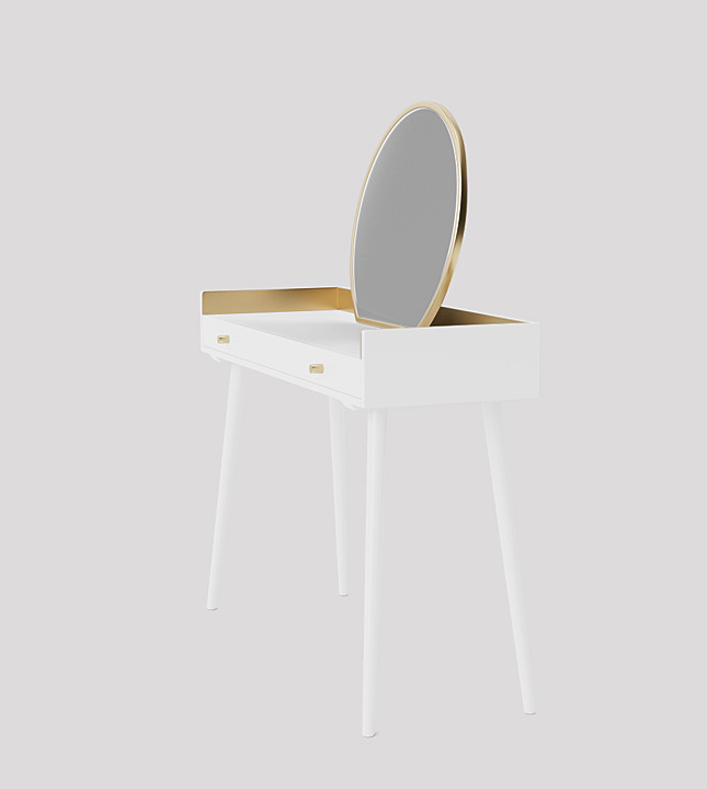 Fresco Mid-Century Style Dressing Table in White & Brass | Swoon