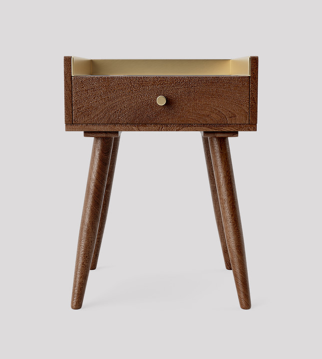 Fresco Scandi Style Side Table in Acacia & Brass | Swoon