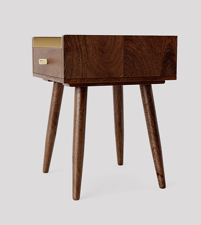 Fresco Scandi Style Side Table in Acacia & Brass | Swoon