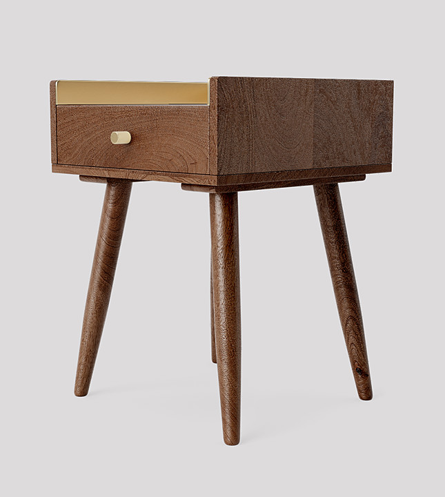Fresco Scandi Style Side Table in Acacia & Brass | Swoon