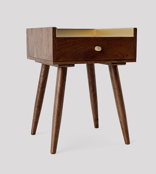 Fresco Scandi Style Side Table in Acacia & Brass | Swoon