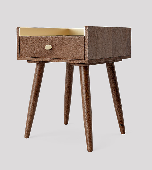 Fresco Scandi Style Side Table in Acacia & Brass | Swoon