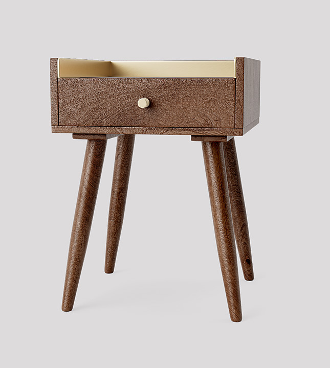 Fresco Scandi Style Side Table in Acacia & Brass | Swoon