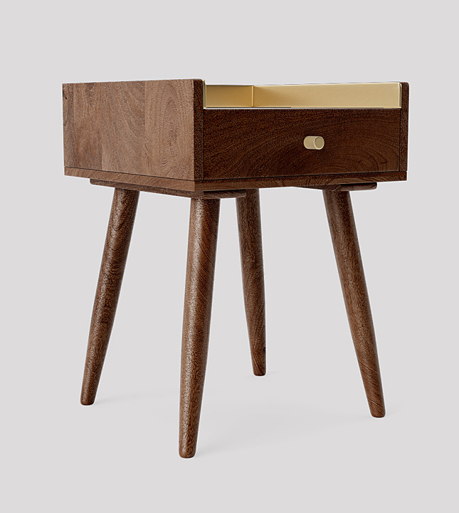 Fresco Scandi Style Side Table in Acacia & Brass | Swoon