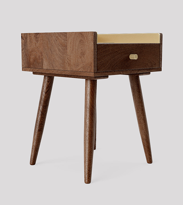 Fresco Scandi Style Side Table in Acacia & Brass | Swoon