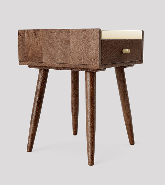 Fresco Scandi Style Side Table in Acacia & Brass | Swoon