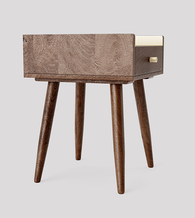 Fresco Scandi Style Side Table in Acacia & Brass | Swoon