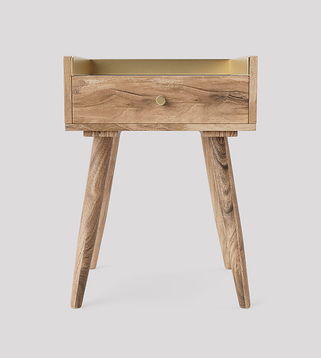 Fresco Scandi Style Side Table in Natural Oak & Brass | Swoon