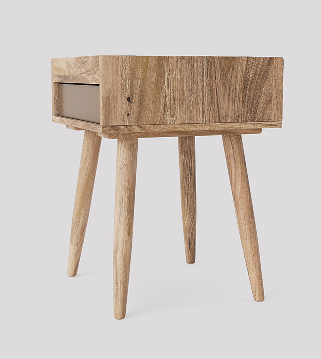 Fresco Scandi Style Side Table in Natural Oak & Brass | Swoon