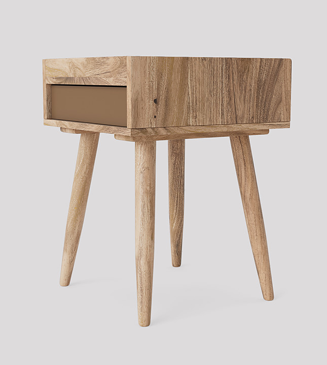 Fresco Scandi Style Side Table in Natural Oak & Brass | Swoon
