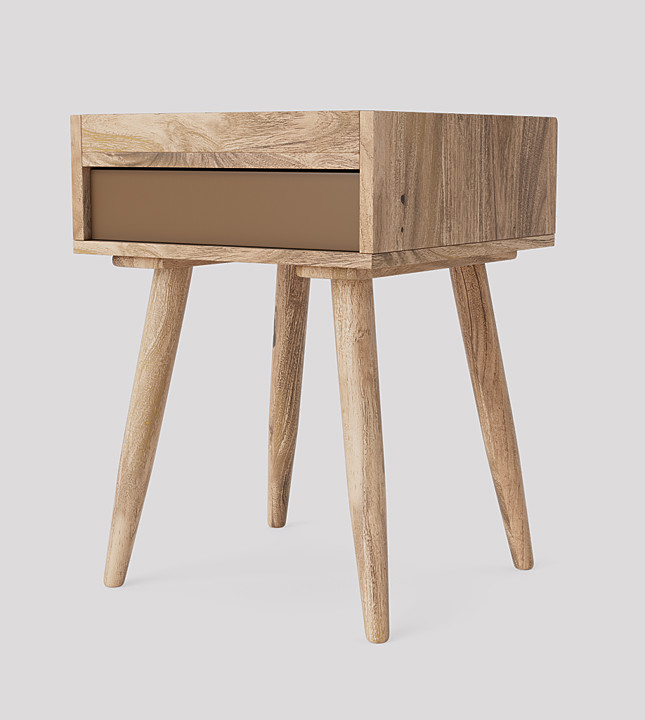 Fresco Scandi Style Side Table in Natural Oak & Brass | Swoon