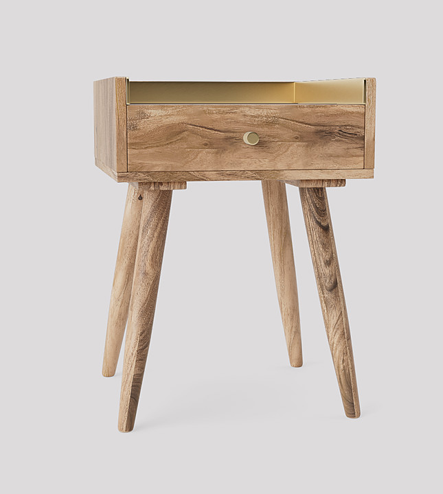 Fresco Scandi Style Side Table in Natural Oak & Brass | Swoon