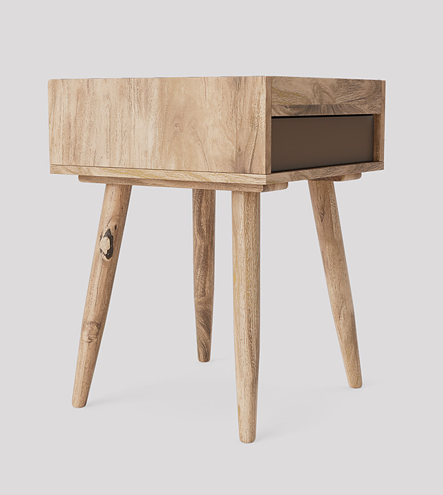 Fresco Scandi Style Side Table in Natural Oak & Brass | Swoon