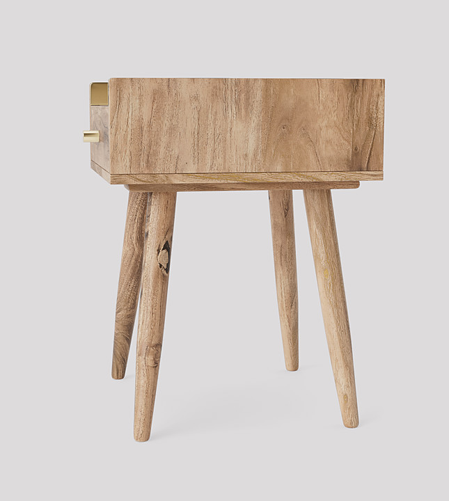 Fresco Scandi Style Side Table in Natural Oak & Brass | Swoon