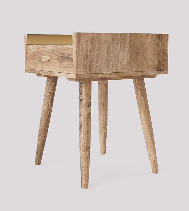 Fresco Scandi Style Side Table in Natural Oak & Brass | Swoon