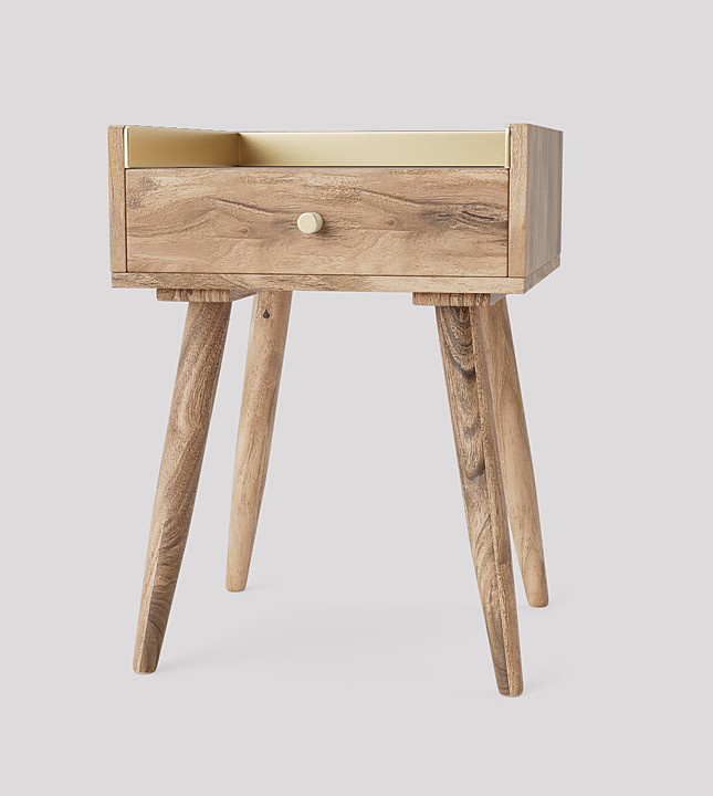 Fresco Scandi Style Side Table in Natural Oak & Brass | Swoon