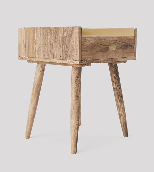 Fresco Scandi Style Side Table in Natural Oak & Brass | Swoon