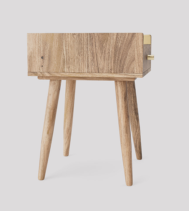 Fresco Scandi Style Side Table in Natural Oak & Brass | Swoon
