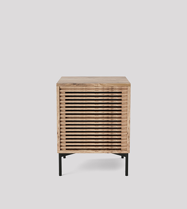Weaving Scandi Bedside Table in Natural Mango Wood & Black Steel | Swoon