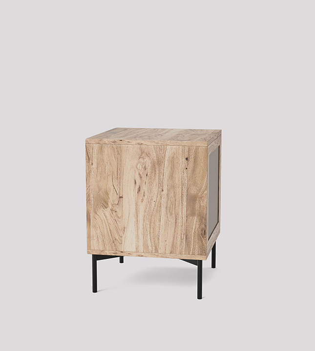 Weaving Scandi Bedside Table in Natural Mango Wood & Black Steel | Swoon